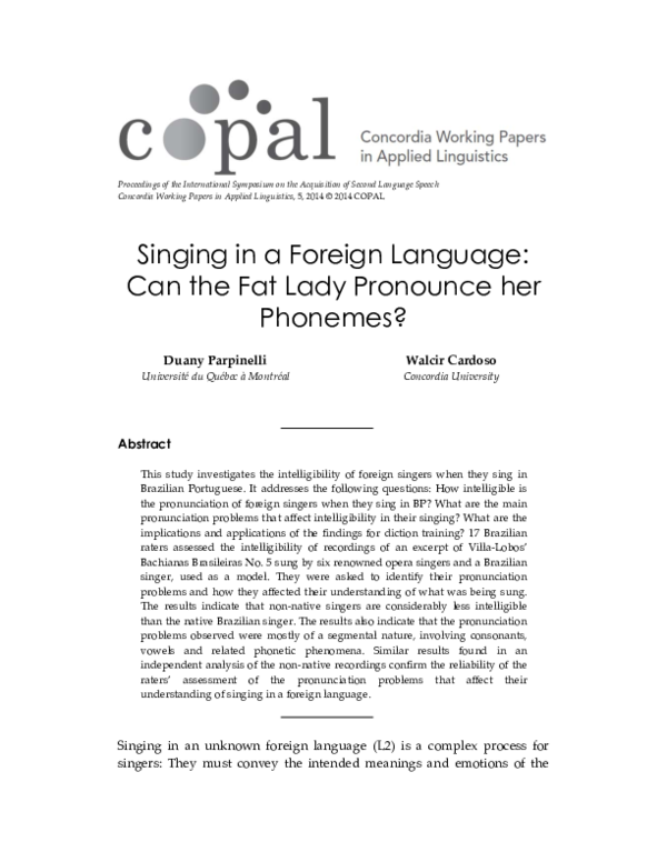 (PDF) Singing in a Foreign Language: Can the Fat Lady Pronounce her ...