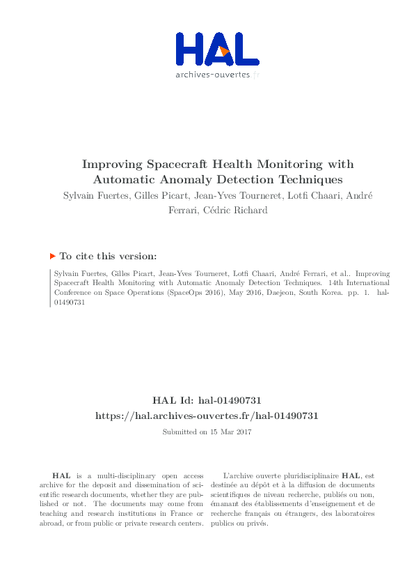 (PDF) Improving Spacecraft Health Monitoring with Automatic Anomaly ... (PDF) Improving Spacecraft Health Monitoring with Automatic Anomaly ...