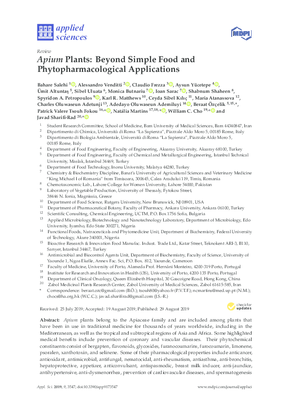 (PDF) Apium Plants: Beyond Simple Food and Phytopharmacological ...