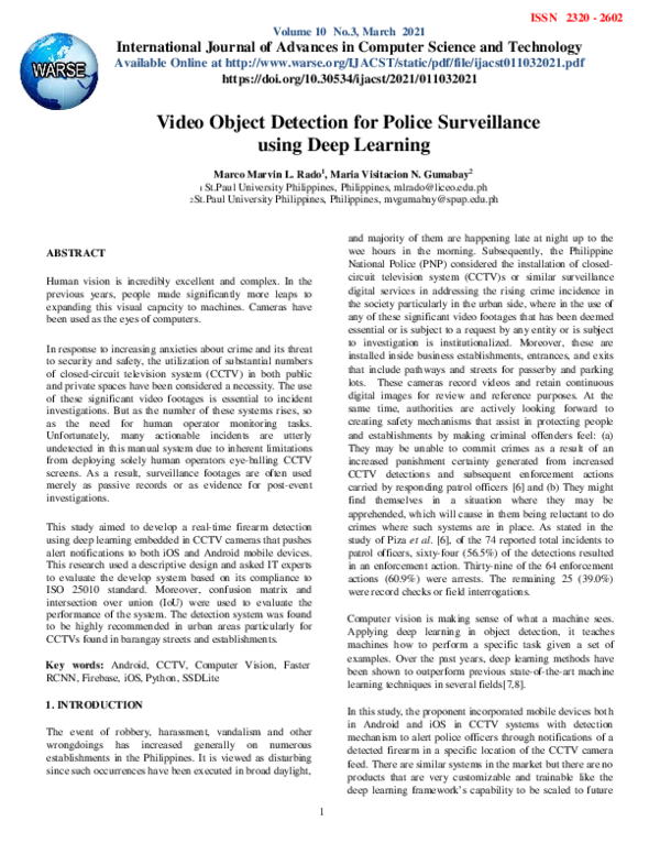 (PDF) Video Object Detection for Police Surveillance using Deep Learning