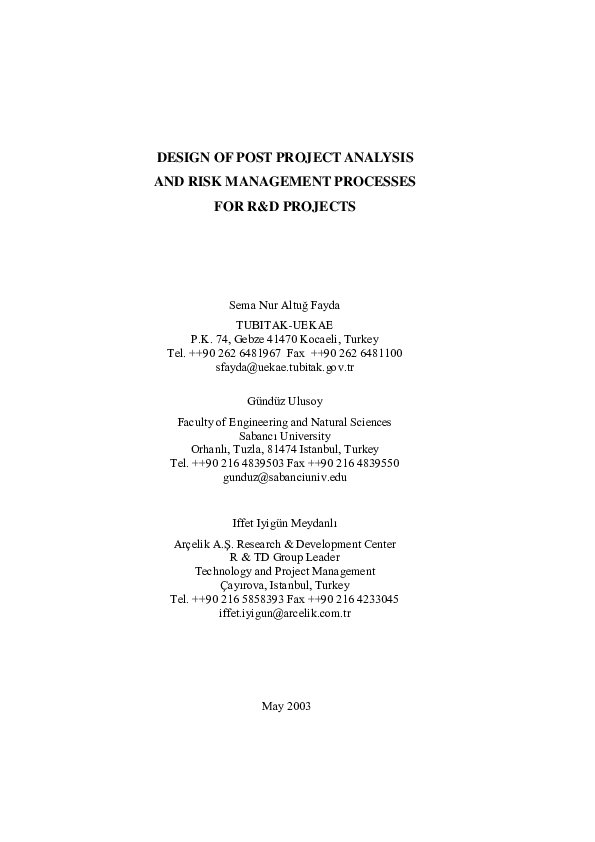 (PDF) Design of post project analysis and risk management processes for ...