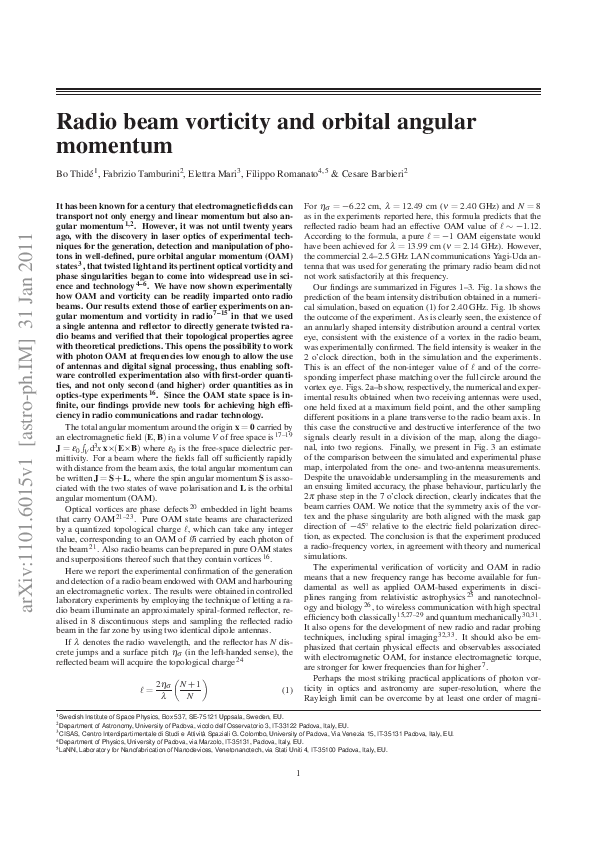 (PDF) Radio beam vorticity and orbital angular momentum