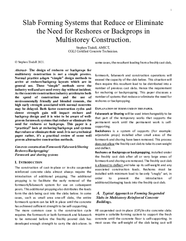 (PDF) Slab Construction Methods that Eliminate or Reduce Reshores