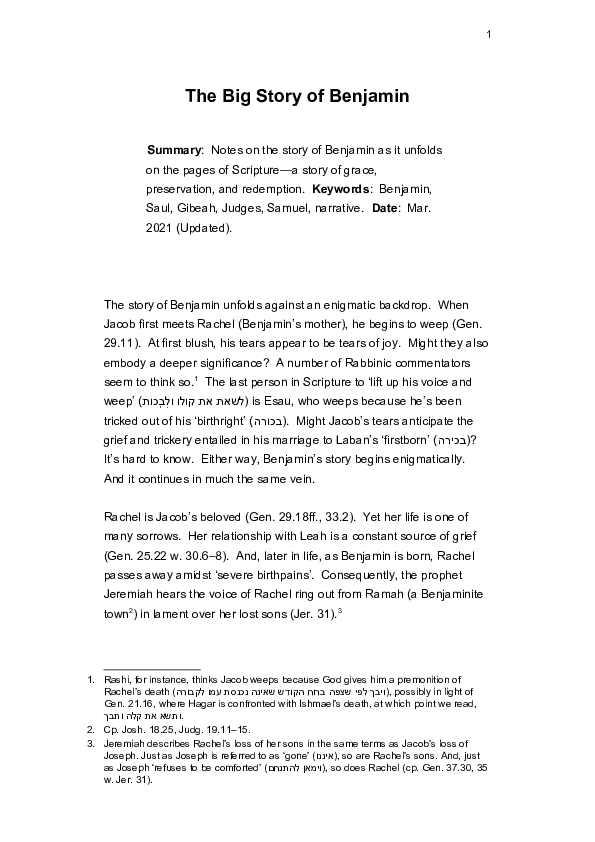 (PDF) The Big Story of Benjamin