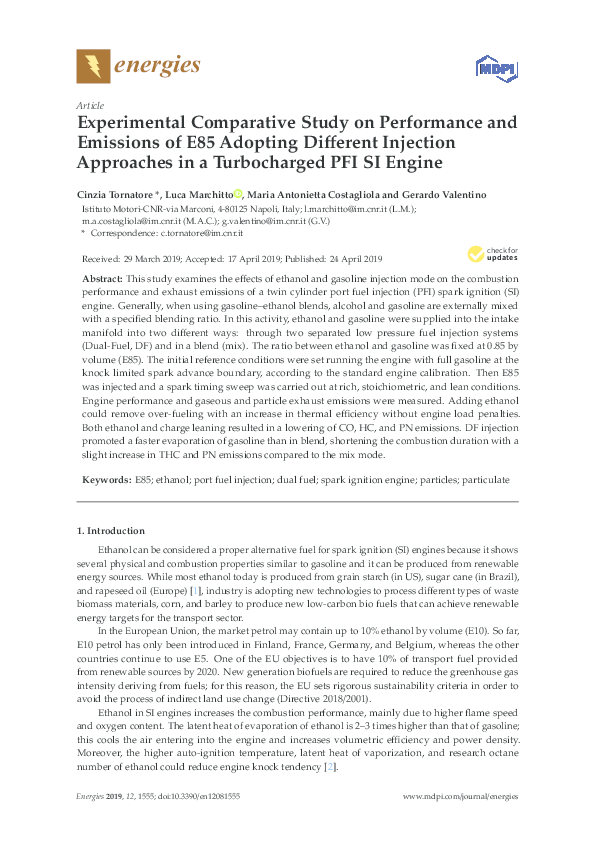 (PDF) Experimental Comparative Study on Performance and Emissions of E85 Adopting Different ...