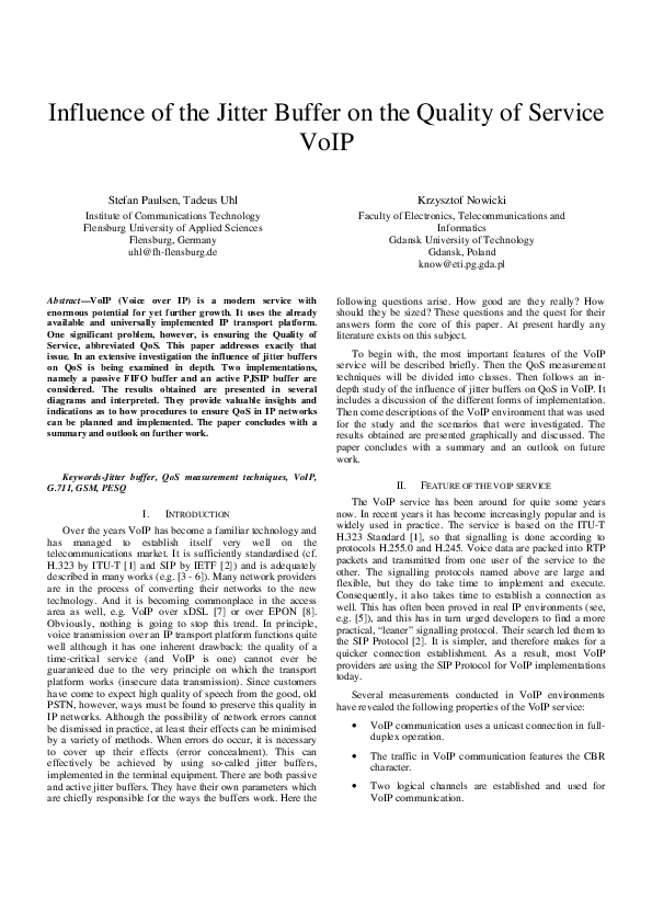 (PDF) Influence of the jitter buffer on the quality of service VoIP