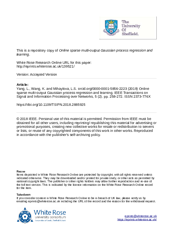 Pdf Online Sparse Multi Output Gaussian Process Regression And Learning