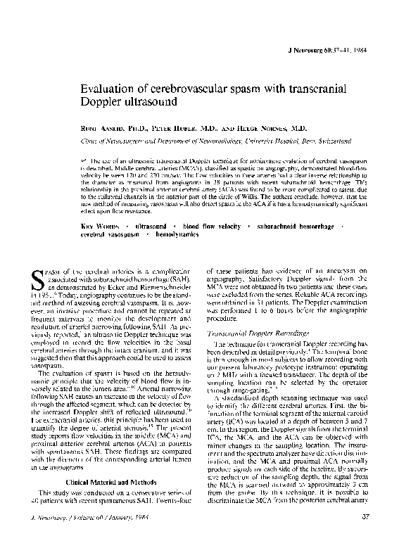 (PDF) Evaluation of cerebrovascular spasm with transcranial Doppler ...