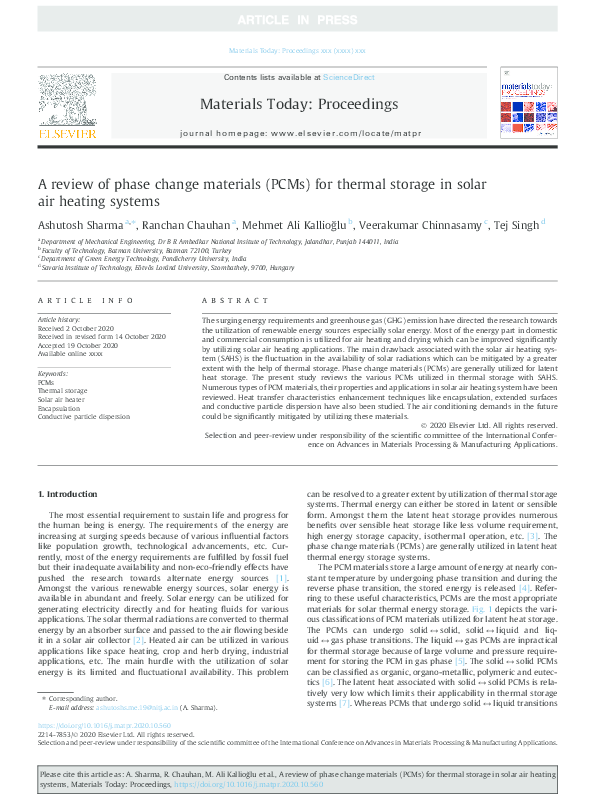 (PDF) A review of phase change materials (PCMs) for thermal storage in ...