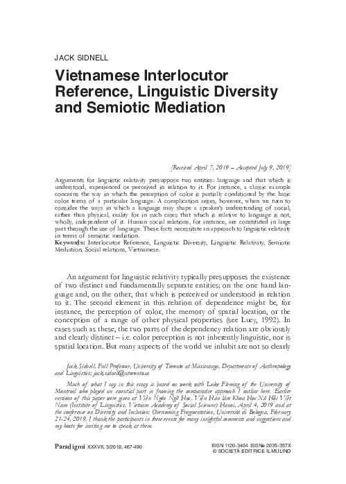 (PDF) Vietnamese interlocutor reference, linguistic diversity and ...