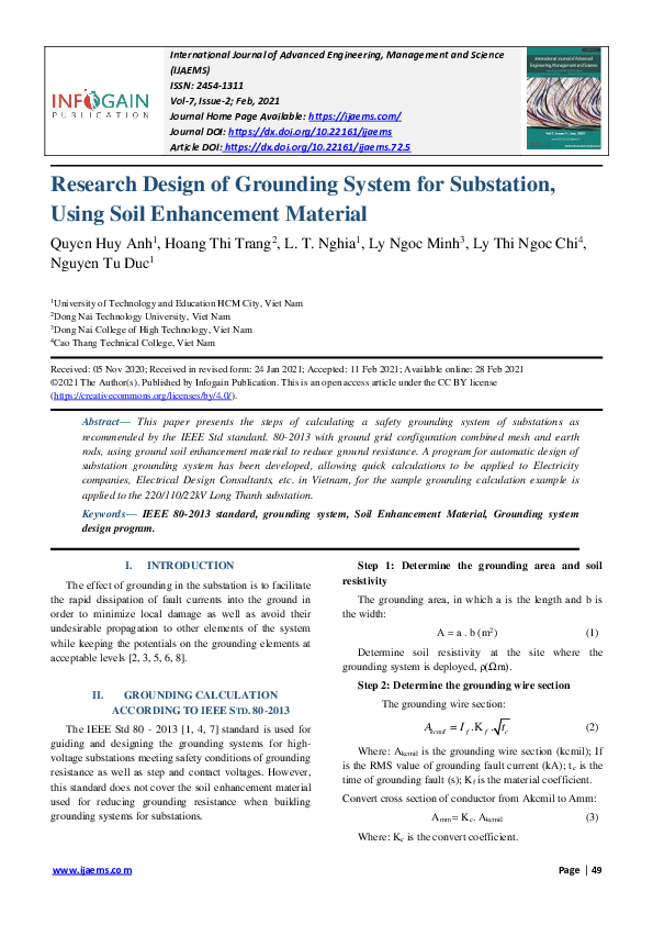 (PDF) Research Design of Grounding System for Substation, Using Soil ...