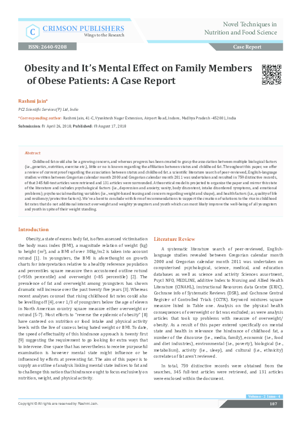 (PDF) Obesity and It's Mental Effect on Family Members of Obese ...