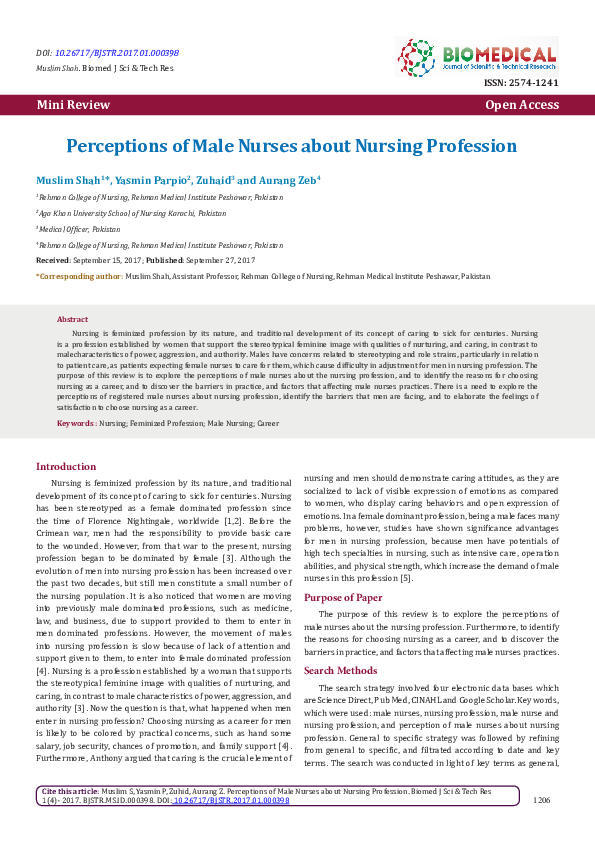 (PDF) Perceptions of Male Nurses about Nursing Profession
