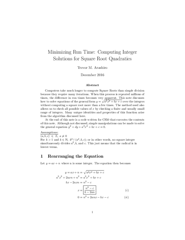 (PDF) Minimizing Run Time: Computing Integer Solutions for Square Root ... (PDF) Minimizing Run Time: Computing Integer Solutions for Square Root ...
