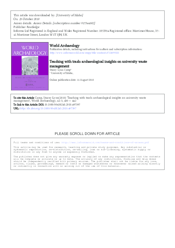 (PDF) Teaching With Trash: Archaeological Insights on University Waste ...