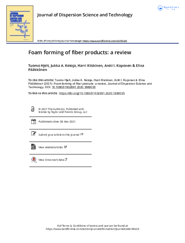 (PDF) Foam forming of fiber products: a review Foam forming of fiber ...