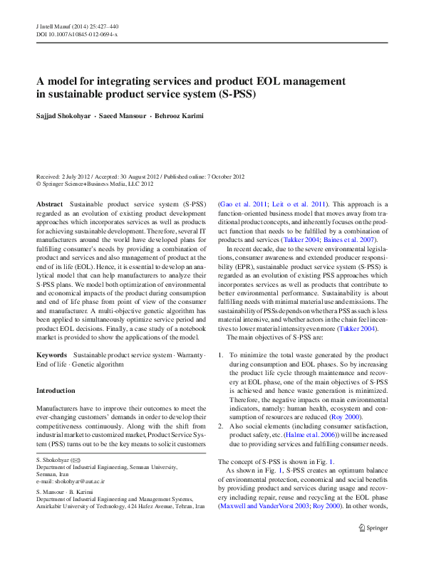 (PDF) A model for integrating services and product EOL management in ...