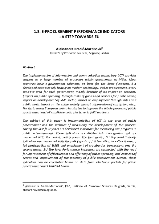 (PDF) 3. E-PROCUREMENT PERFORMANCE INDICATORS -A STEP TOWARDS EU