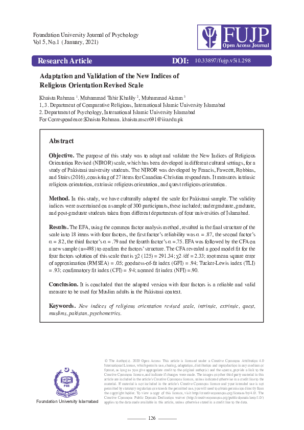 Pdf Adaptation And Validation Of The New Indices Of Religious Orientation Revised Scale