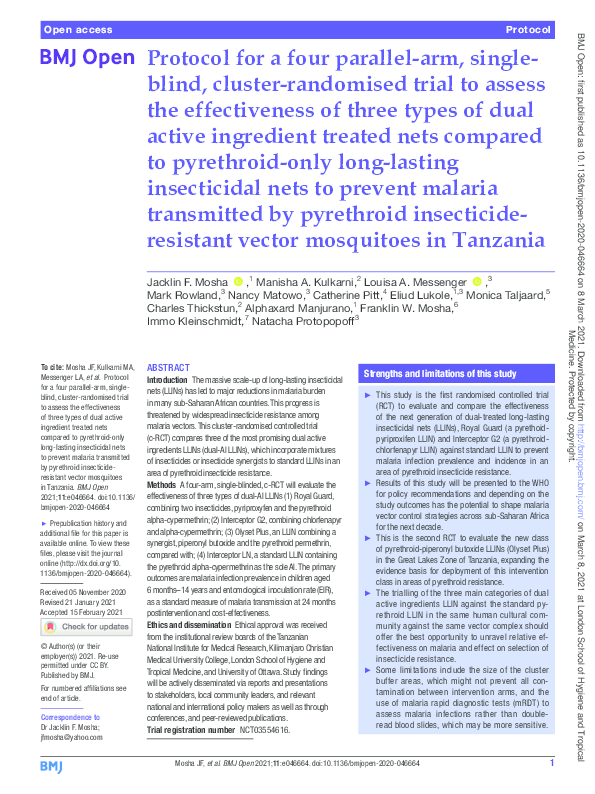 (PDF) Protocol for a four parallel-arm, single-blind, cluster ...
