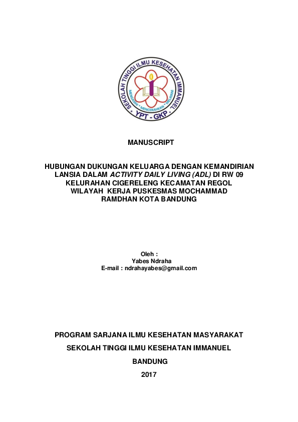 (PDF) Dukungan Keluarga Dengan Kemandirian Lansia Dalam ADL