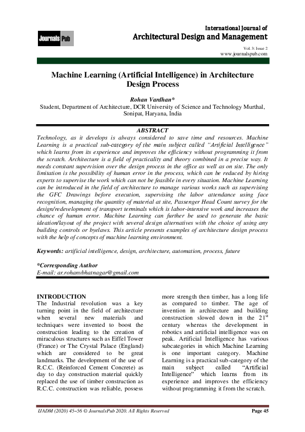 (PDF) Machine Learning (Artificial Intelligence) in Architecture Design ...