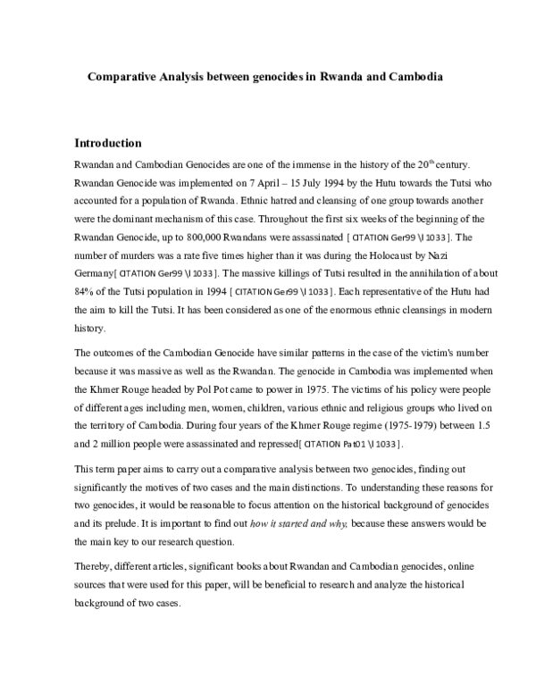 (DOC) Comparative Analysis between genocides in Rwanda and Cambodia