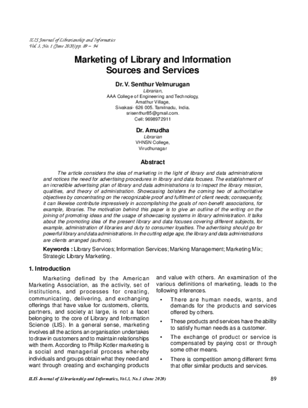 (PDF) Marketing of Library and Information Sources and Services