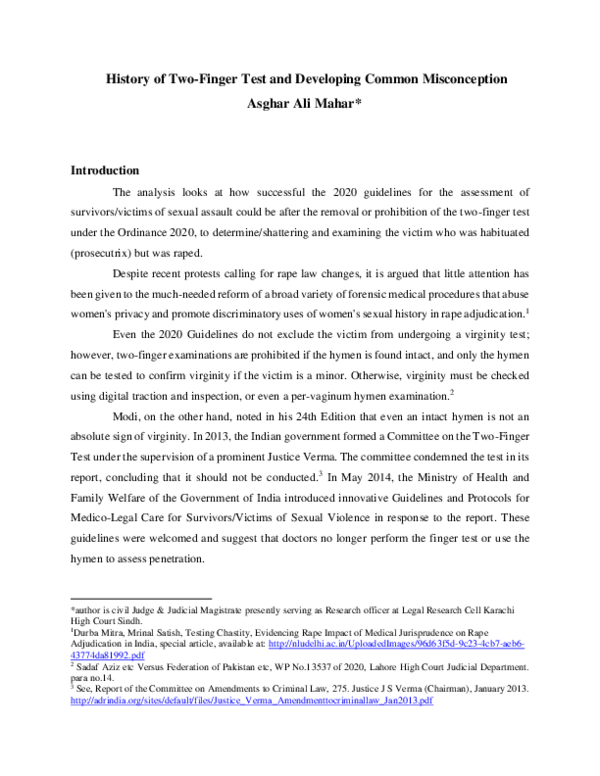 (PDF) History of Two-Finger Test and Developing Common Misconception