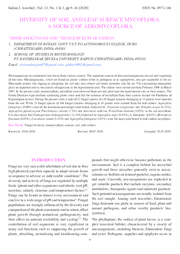 (PDF) DIVERSITY OF SOIL AND LEAF SURFACE MYCOFLORA: A SOURCE OF ...