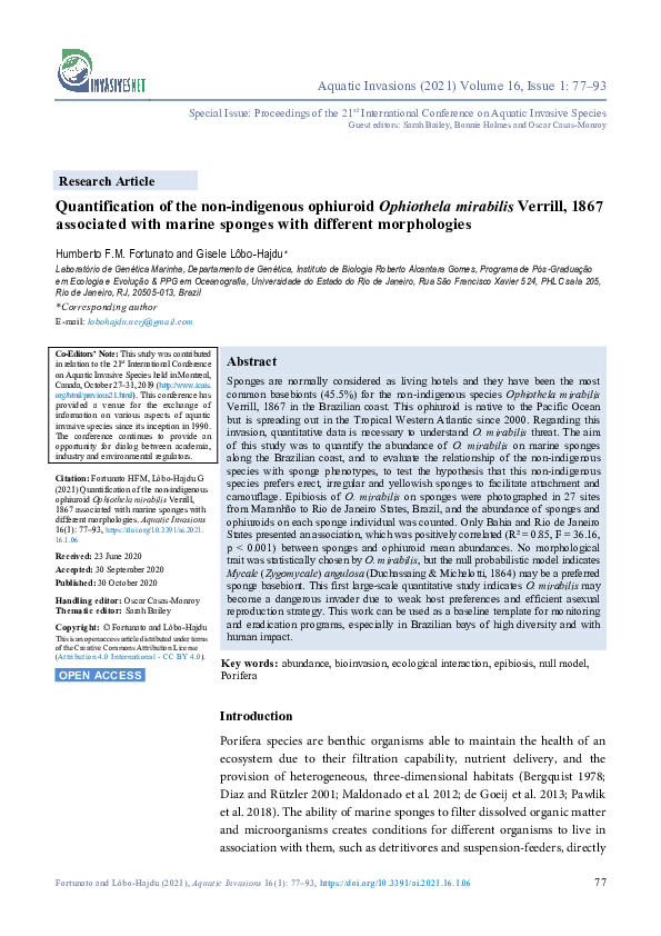 (PDF) Quantification of the non-indigenous ophiuroid Ophiothela ...