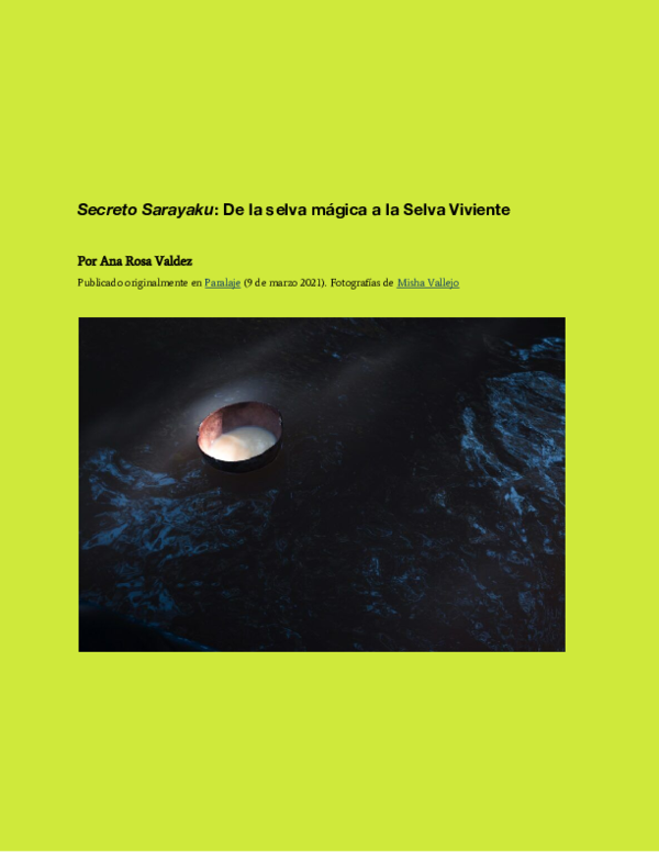 (PDF) Secreto Sarayaku: De la selva mágica a la Selva Viviente