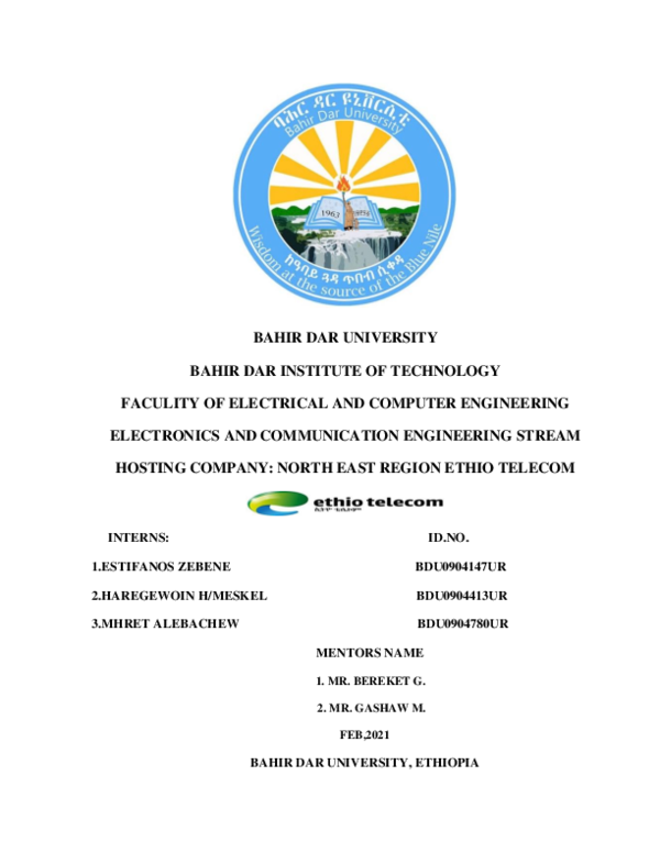 (PDF) BAHIR DAR INSTITUTE OF TECHNOLOGY FACULITY OF ELECTRICAL AND COMPUTER ENGINEERING ...