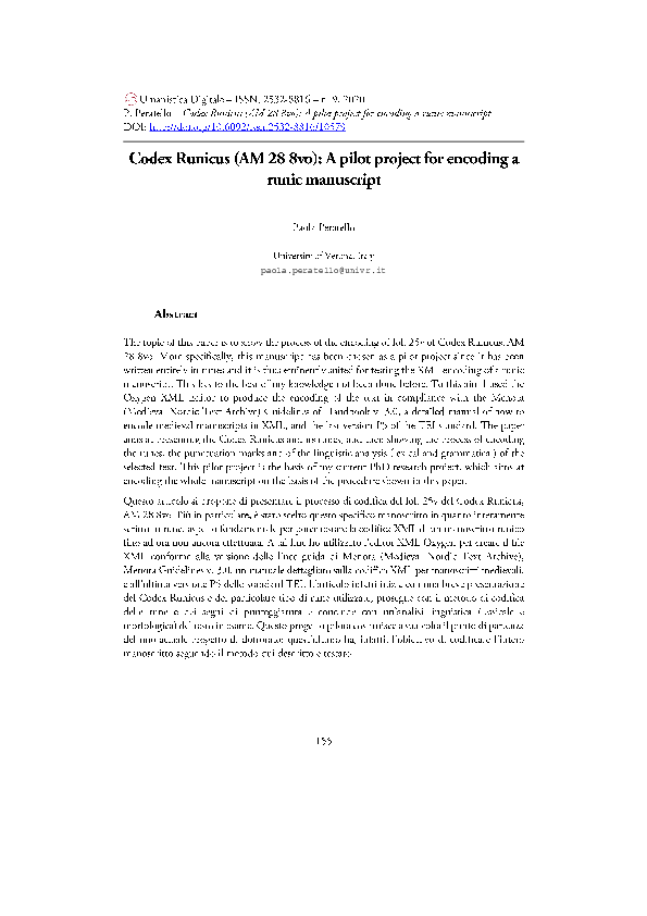 (PDF) Codex Runicus (AM 28 8vo): A pilot project for encoding a runic manuscript