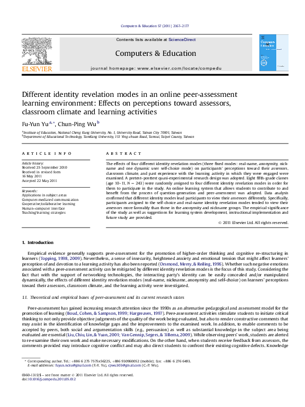 (PDF) Different identity revelation modes in an online peer-assessment ...