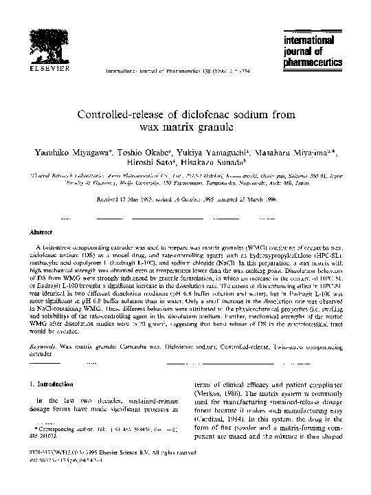 (PDF) Controlled-release of diclofenac sodium from wax matrix granule