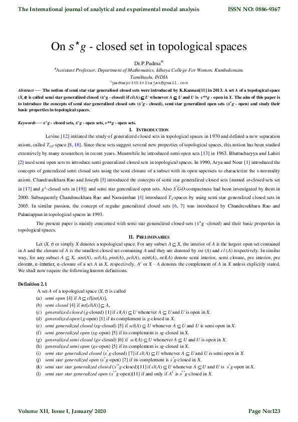 (PDF) On 𝑠⋆g -closed set in topological spaces