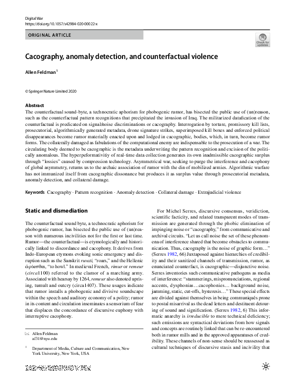 (PDF) Cacography, anomaly detection, and counterfactual violence