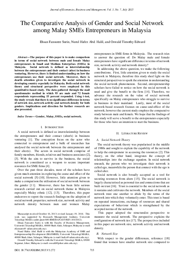 (PDF) The Comparative Analysis of Gender and Social Network among Malay ...