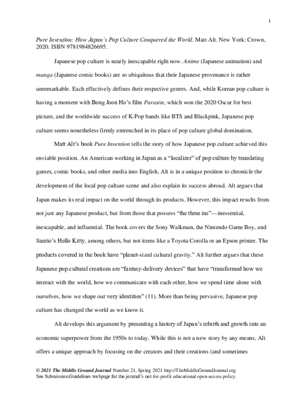 (PDF) Review of Pure Invention: How Japan’s Pop Culture Conquered the ...
