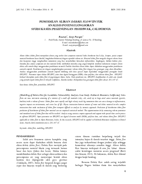 (PDF) Pemodelan Aliran Debris Flow Untuk Analisis Potensi Longsoran ...
