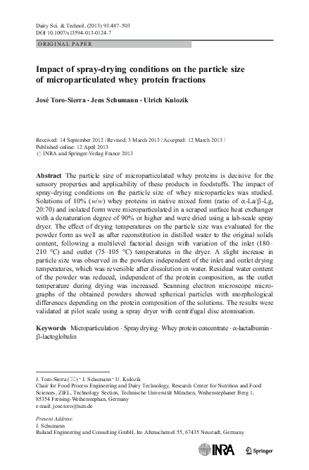 (PDF) Impact of spray-drying conditions on the particle size of microparticulated whey protein ...