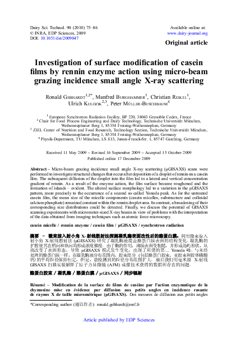 (PDF) Investigation of surface modification of casein films by rennin ...