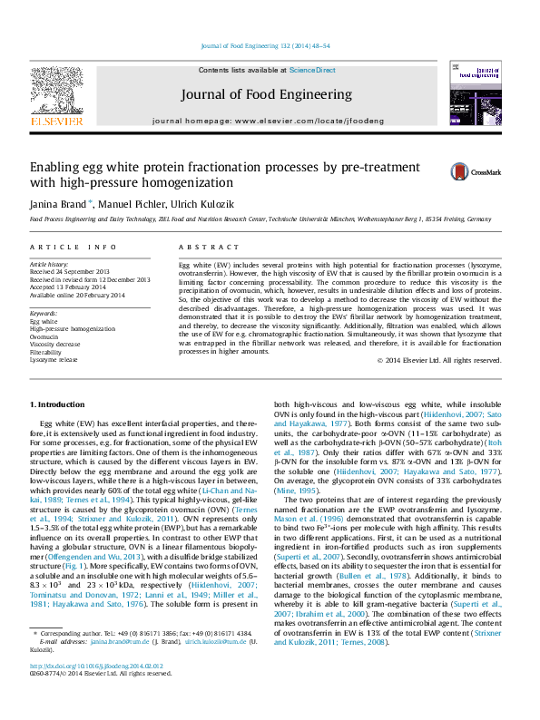 (PDF) Enabling egg white protein fractionation processes by pre ...