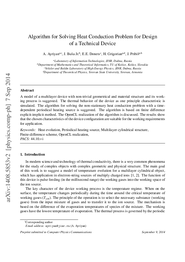 Pdf Algorithm For Solving Heat Conduction Problem For Design Of A Technical Device