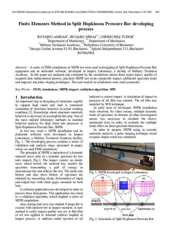 (PDF) Finite elements method in split Hopkinson pressure bar developing ...