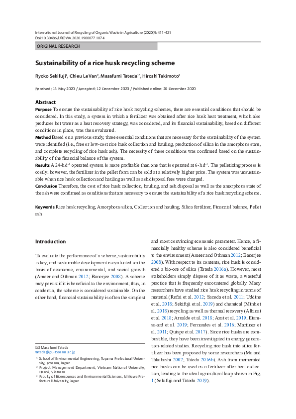 (PDF) Sustainability of a rice husk recycling scheme