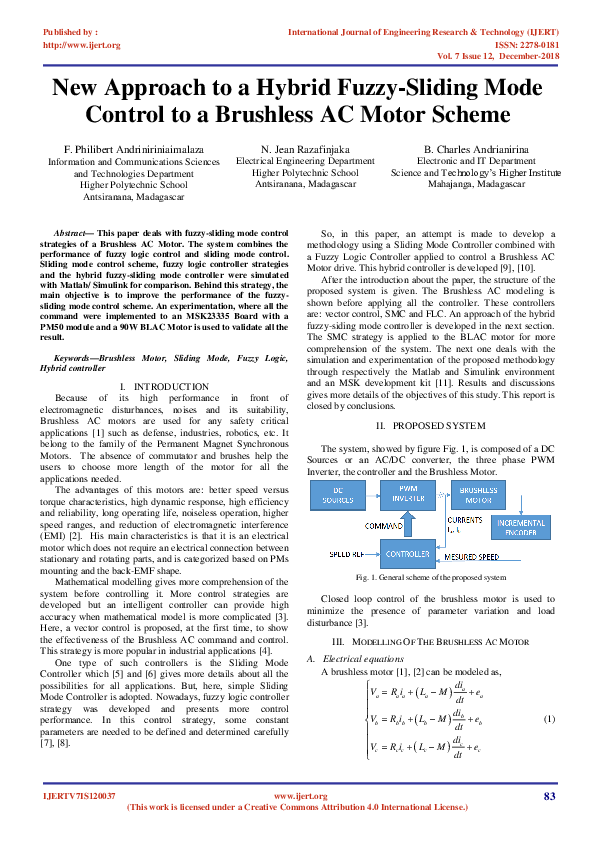Pdf New Approach To A Hybrid Fuzzy Sliding Mode Control To A Brushless Ac Motor Scheme