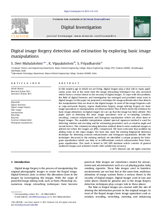 (PDF) Digital image forgery detection and estimation by exploring basic ...