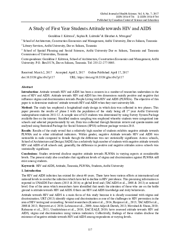 (PDF) A Study of First Year Students Attitude towards HIV and AIDS